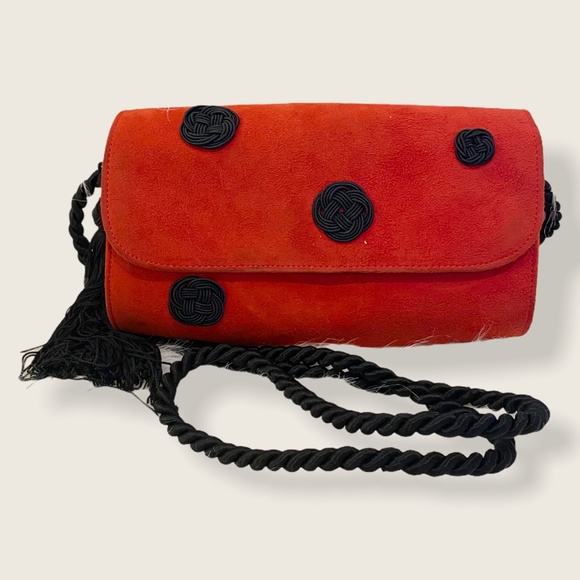 Susan Gail | Bags | Vintage Susan Gail Red Suede Purse Black Knot Dots ...